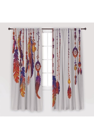 Henge Sallanan Tüy Desenli Mor Turuncu Kahverengi Fon Perde HR_00386 Henge Sallanan Tüy Desenli Mor Turuncu Kahverengi Fon Perde HR_00386