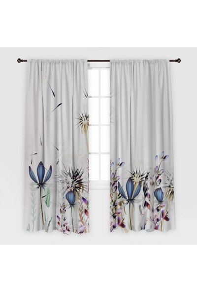 Henge Mor Çiçekli Karahindiba Desenli Fon Perde HR_01088