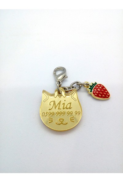 Kedi İsim Künyesi Kedi İsimlik (Çilek Figürlü)