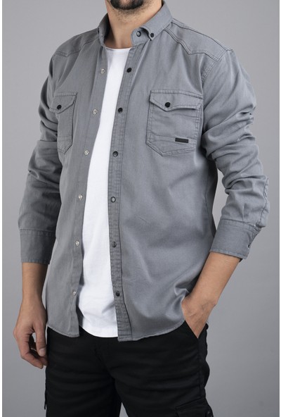 Bombe Slim Fit Erkek Kot Gömlek Gri