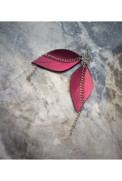 Blue&soul Yaprak Tasarım Zincirli Küpe %100 Deri