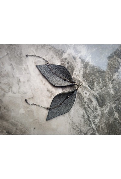 Blue&soul Yaprak Tasarım Zincirli Küpe %100 Deri