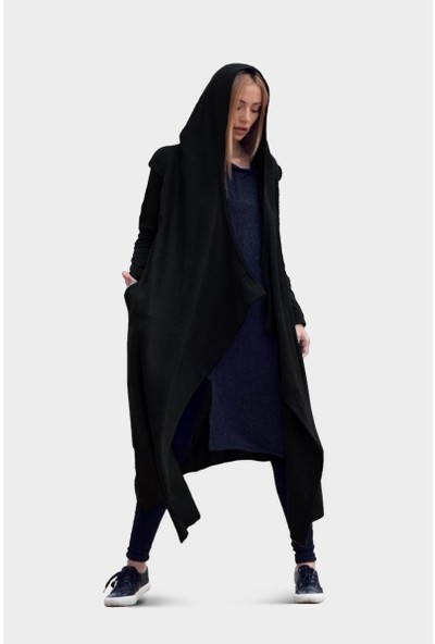 Soufeel Kadın Siyah Yeni Nesil Sweatshirt Kapüşonlu Hırka Ceket