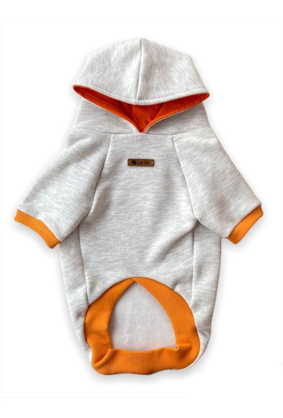 Luli Pet Gri- Turuncu Kapüşonlu Polarlı Kedi Köpek Sweatshirt