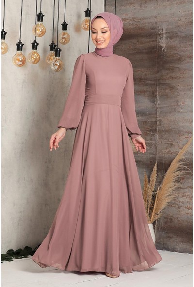 Neva Style Tesettürlü Abiye Elbise - Balon Kol Pudra Tesettür Abiye Elbise 5470PD Neva Style Tesettürlü Abiye Elbise - Balon Kol Pudra Tesettür Abiye Elbise 5470PD