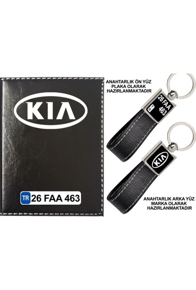 Promosyon Denizi Plakanıza Özel Kıa Logolu Siyah Ruhsat Kabı ve Anahtarlık