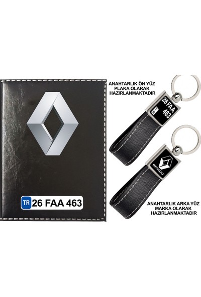 Promosyon Denizi Plakanıza Özel Renault Logolu Siyah Ruhsat Kabı ve Anahtarlık