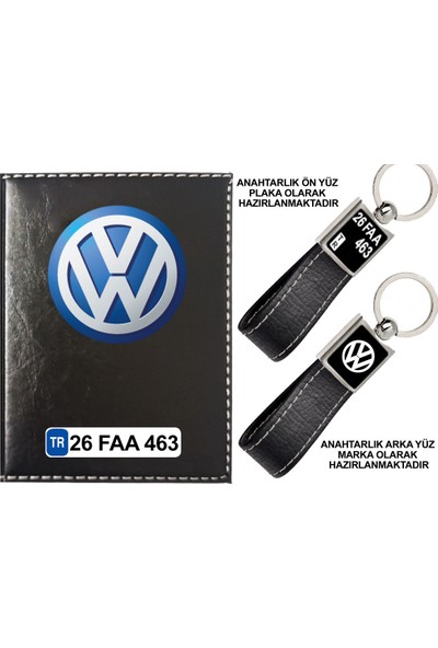 Promosyon Denizi Plakanıza Özel Wolsvogen Logolu Siyah Ruhsat Kabı ve Anahtarlık