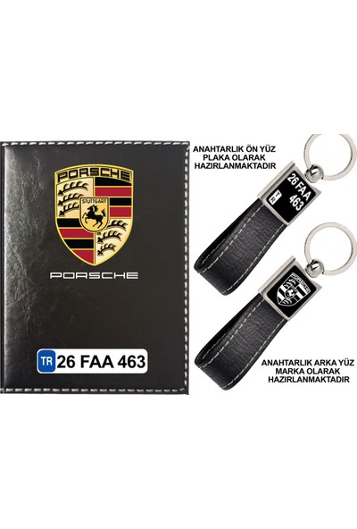 Promosyon Denizi Plakanıza Özel Porche Logolu Siyah Ruhsat Kabı ve Anahtarlık