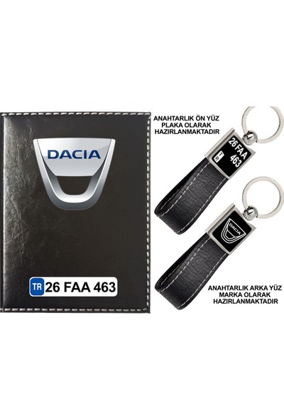 Promosyon Denizi Plakanıza Özel Dacıa Logolu Siyah Ruhsat Kabı ve Anahtarlık