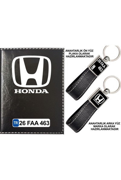 Promosyon Denizi Plakanıza Özel Honda Siyah Ruhsat Kabı ve Anahtarlık