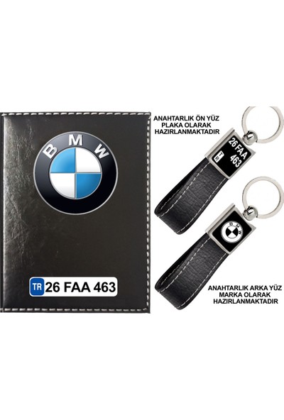 Promosyon Denizi Plakanıza Özel Bmw Siyah Ruhsat Kabı ve Anahtarlık