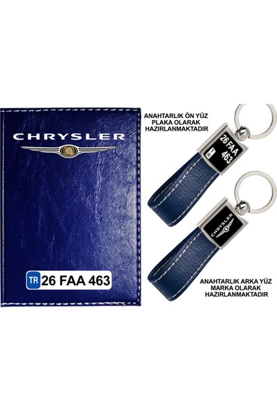 Promosyon Denizi Plakanıza Özel Chrysler Logolu Lacivert Ruhsat Kabı ve Anahtarlık