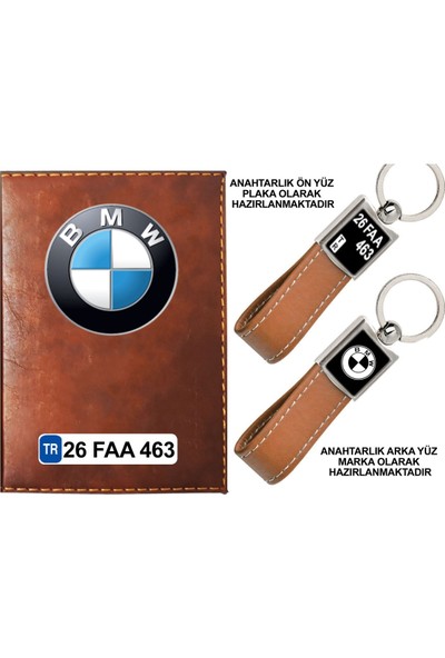 Promosyon Denizi Plakanıza Özel Bmw Logolu Taba Ruhsat Kabı ve Anahtarlık