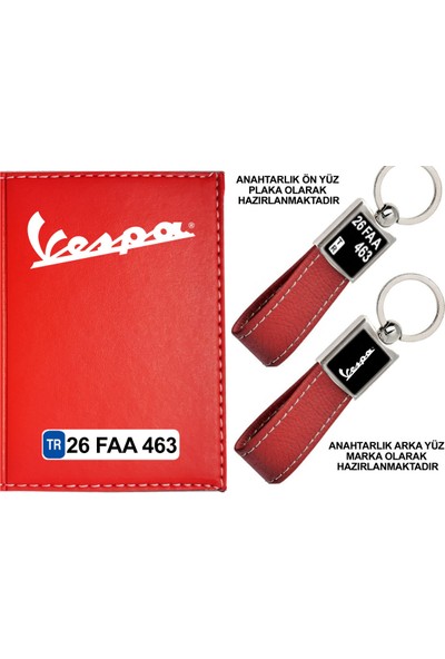 Promosyon Denizi Plakanıza Özel Vespa Logolu Kırmızı Ruhsat Kabı ve Anahtarlık Promosyon Denizi Plakanıza Özel Vespa Logolu Kırmızı Ruhsat Kabı ve Anahtarlık