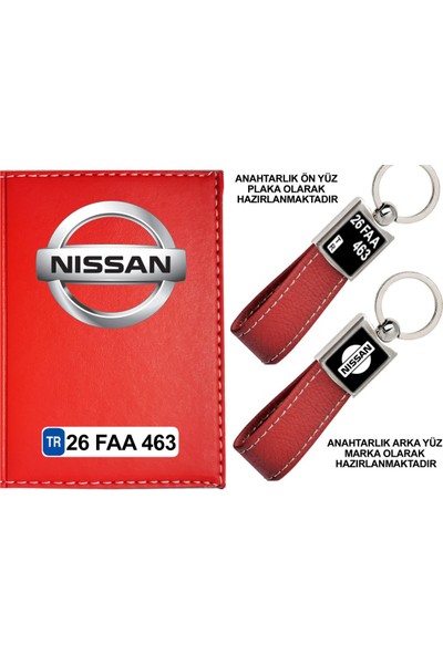 Promosyon Denizi Plakanıza Özel Nissan Logolu Kırmızı Ruhsat Kabı ve Anahtarlık