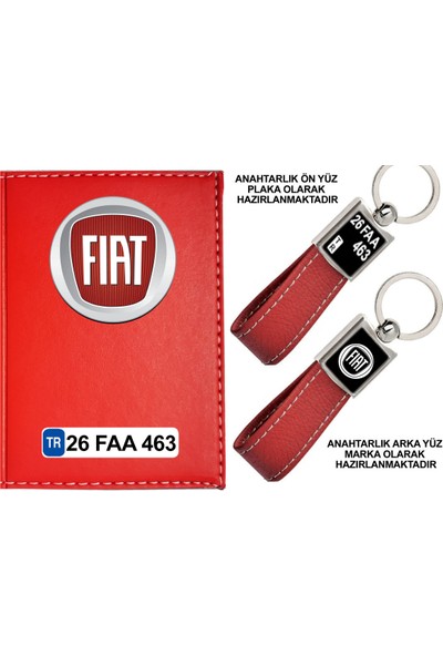 Promosyon Denizi Plakanıza Özel Fıat Logolu Kırmızı Ruhsat Kabı ve Anahtarlık