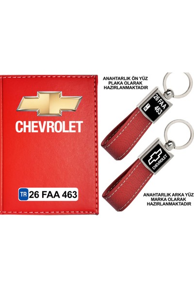 Promosyon Denizi Plakanıza Özel Chevrolet Logolu Kırmızı Ruhsat Kabı ve Anahtarlık