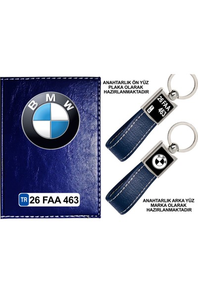 Promosyon Denizi Plakanıza Özel Bmw Logolu Lacivert Ruhsat Kabı ve Anahtarlık