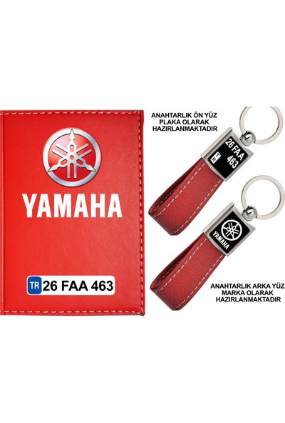 Promosyon Denizi Plakanıza Özel Yamaha Logolu Kırmızı Ruhsat Kabı ve Anahtarlık
