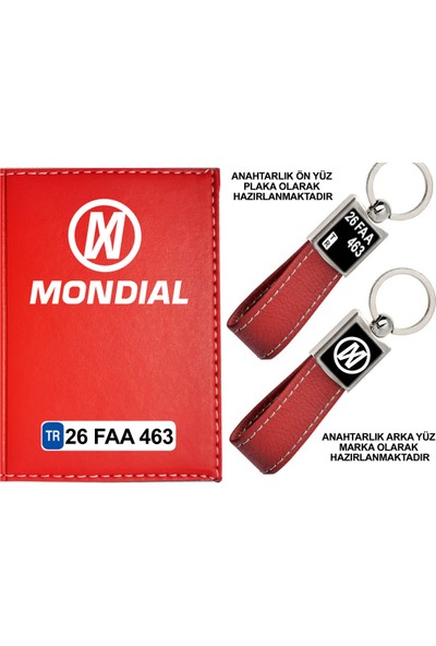 Promosyon Denizi Plakanıza Özel Mondial Logolu Kırmızı Ruhsat Kabı ve Anahtarlık