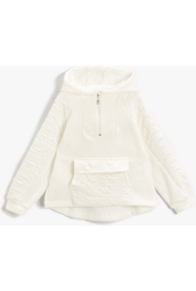 Koton Kapitoneli Kapşonlu Kanguru Cepli Sweatshirt Yarım Fermuarlı Koton Kapitoneli Kapşonlu Kanguru Cepli Sweatshirt Yarım Fermuarlı