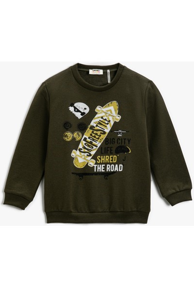 Koton Sloganlı Kaykay Baskılı Sweatshirt Bisiklet Yaka Koton Sloganlı Kaykay Baskılı Sweatshirt Bisiklet Yaka