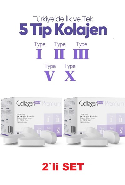Collagen Forte Premium 5 Tip Kolajen Tip 1, Tip 2, Tip 3, Tip 5, Tip 10 - 2'li Paket Collagen Forte Premium 5 Tip Kolajen Tip 1, Tip 2, Tip 3, Tip 5, Tip 10 - 2'li Paket