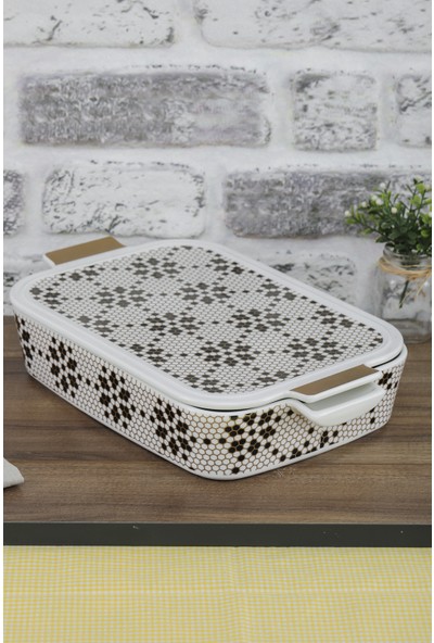 MHK Collection 35 cm Porselen Kapaklı Altıgen Desenli Fırın Kabı MHK Collection 35 cm Porselen Kapaklı Altıgen Desenli Fırın Kabı