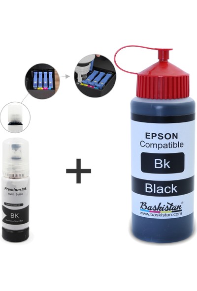 Baskistan Epson L3260 Için 103 Mürekkep 500 ml Siyah + 70 ml Baskistan Epson L3260 Için 103 Mürekkep 500 ml Siyah + 70 ml
