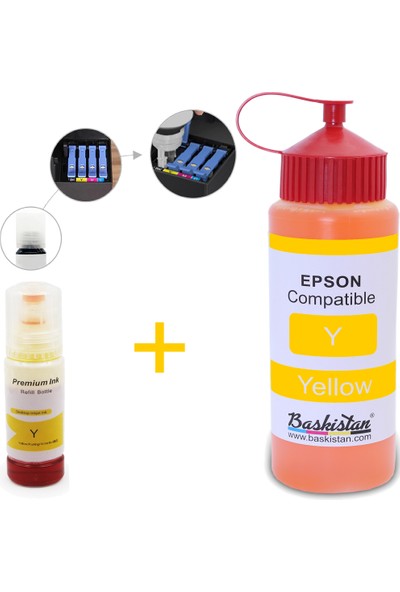Baskistan Epson L3251 Için 103 Mürekkep 500 ml Sarı + 70 ml Baskistan Epson L3251 Için 103 Mürekkep 500 ml Sarı + 70 ml
