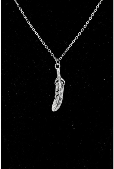 Sadoz Aksesuar Kuş Tüyü - Kartal Pençesi Erkek Kadın Kolye Antik Gümüş Kaplama - 60 cm Düz Zincir