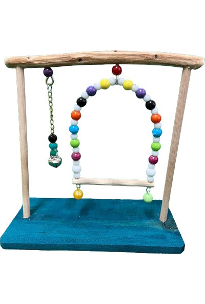 Wooden Bird Salıncak ve Oyuncaklı Stant Tünek (Mavi Renk)