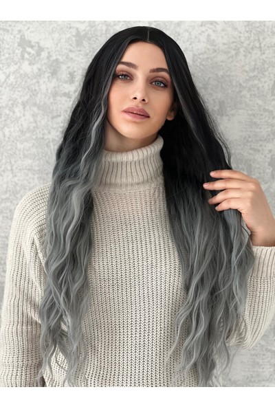 Fenomen Peruk Siyah Gri Perçemsiz Vip Seri