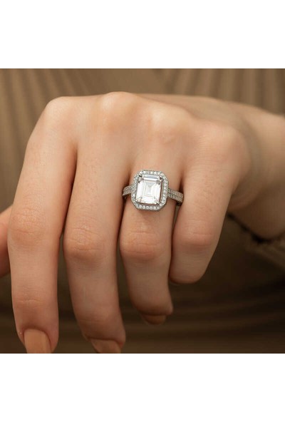 Gumush Gümüş Baget Kare Kadın Yüzük