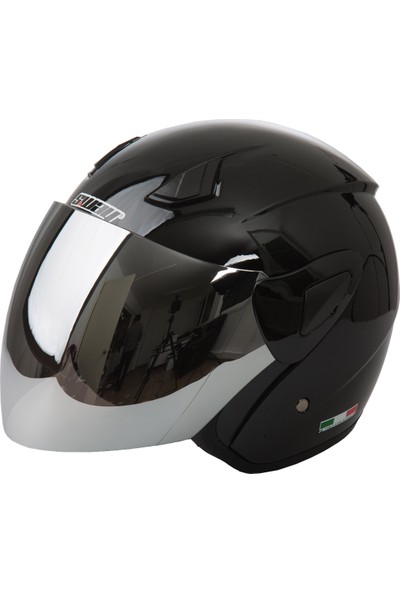 Sway 700 Parlak Siyah Ayna Camlı Yarım Açık Motosiklet Kask