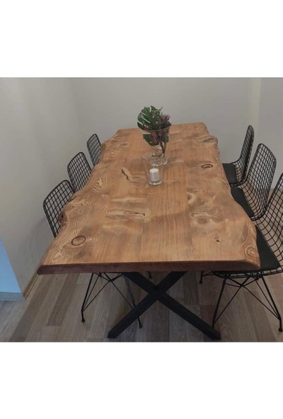 Avvio Arzu 6 Kişilik Kütük Yemek Masası Takımı-Mutfak Masası Takımı-Doğal Ağaç