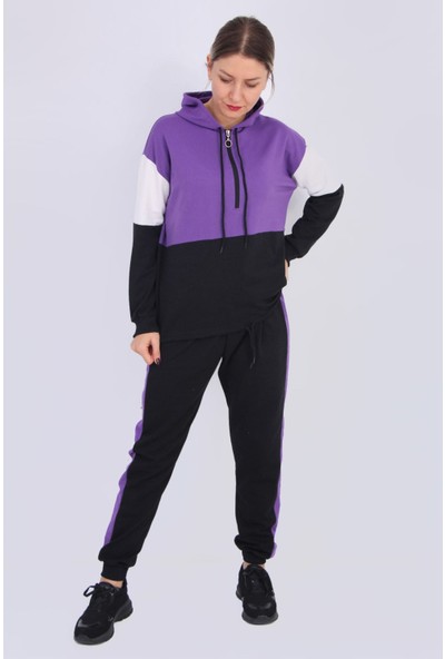 Julyanbutik Kapüşonlu Mor Kadın Eşofman Takım
