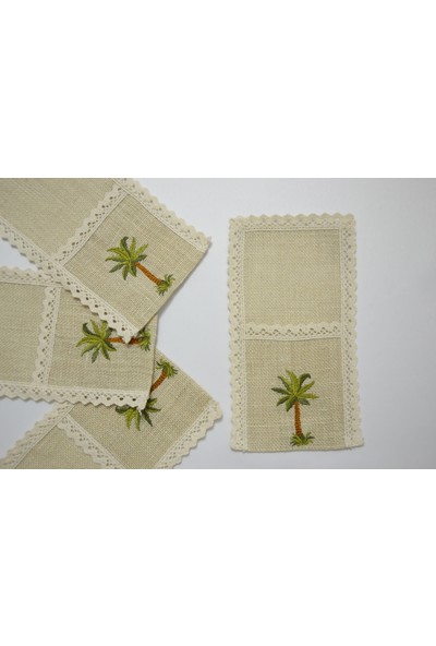 Palmiye Nakışlı Dantelli Jüt Kumaş Kaşıklık