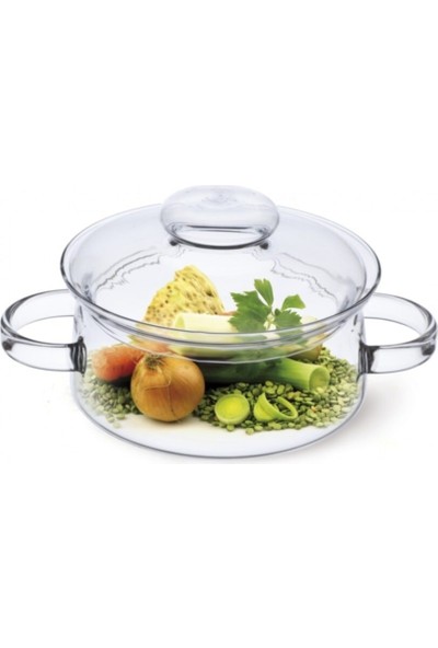 Hediye Tüneli Yuvarlak Isıya Dayanıklı Kapaklı Cam Tencere 2 Lt
