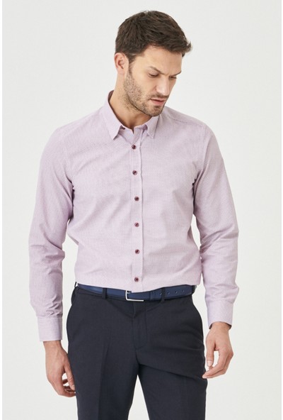 AC&Co / Altınyıldız Classics Slim Fit Dar Kesim Düğmeli Yaka Baskılı Gömlek