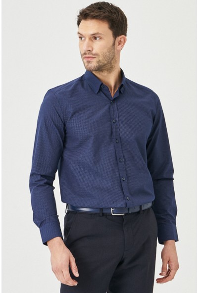 AC&Co / Altınyıldız Classics Slim Fit Dar Kesim Düğmeli Yaka Baskılı Gömlek