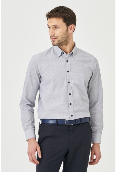 AC&Co / Altınyıldız Classics Slim Fit Dar Kesim Düğmeli Yaka Baskılı Gömlek