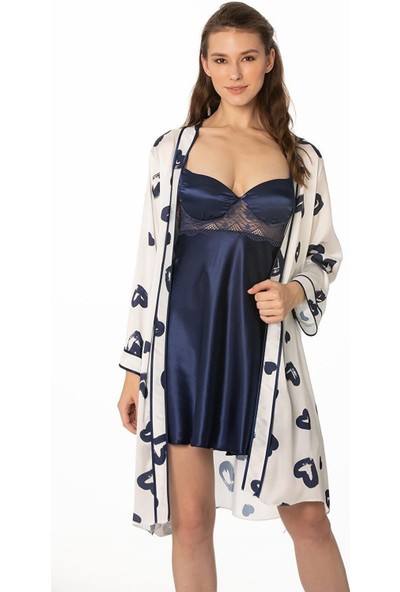 Pierre Cardin Saten Emprime Gecelik & Sabahlık Takım - 2406 Lacivert Pierre Cardin Saten Emprime Gecelik & Sabahlık Takım - 2406 Lacivert
