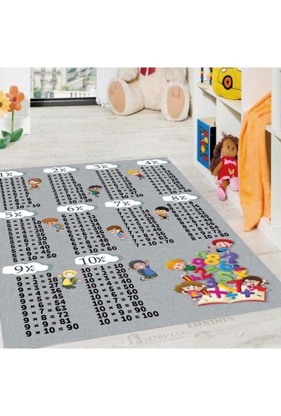 Tekstil Sepeti Kadife Kumaş Lastikli Çocuk Halı Örtüsü Çarpım Tablosu