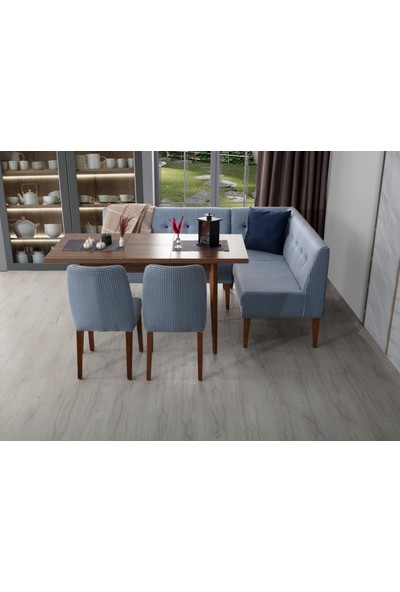 Dekorew Walnut Mutfak Köşe Masa Sandalye Takımı (Ek Bank) Dekorew Walnut Mutfak Köşe Masa Sandalye Takımı (Ek Bank)