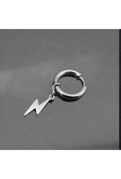 The Collection Erkek Gümüş Sallantılı Şimşek Çelik Küpe