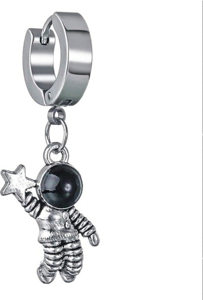 The Collection Unisex Paslanmaz Çelik Astronot Robot Sallantılı Halka Küpe