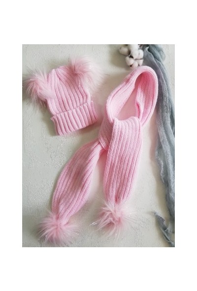 Toka Perisi Kız Çocuk Pembe Atkı Bere Takımı (1 ile 5 Yaş)