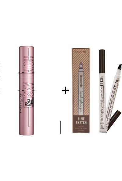 Maybelline Fine Kalıcı ( Mikroblading ) Kaş Kalemi ( Kahverengi ) + Maybelline New York Lash Sensational Sky High Maskara